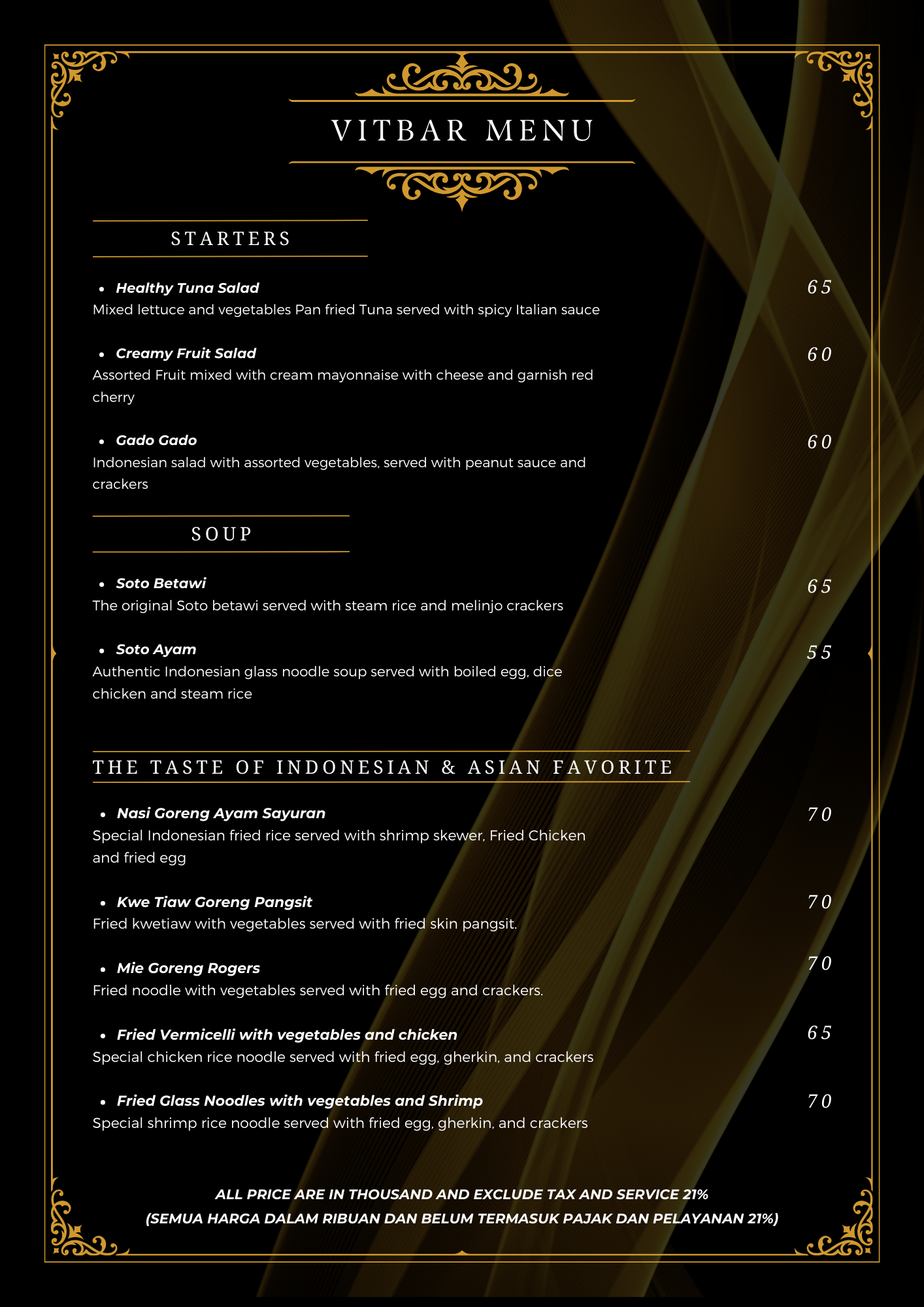 VitBar Menu - Rogers Hotel Manado, Manado | Official Site