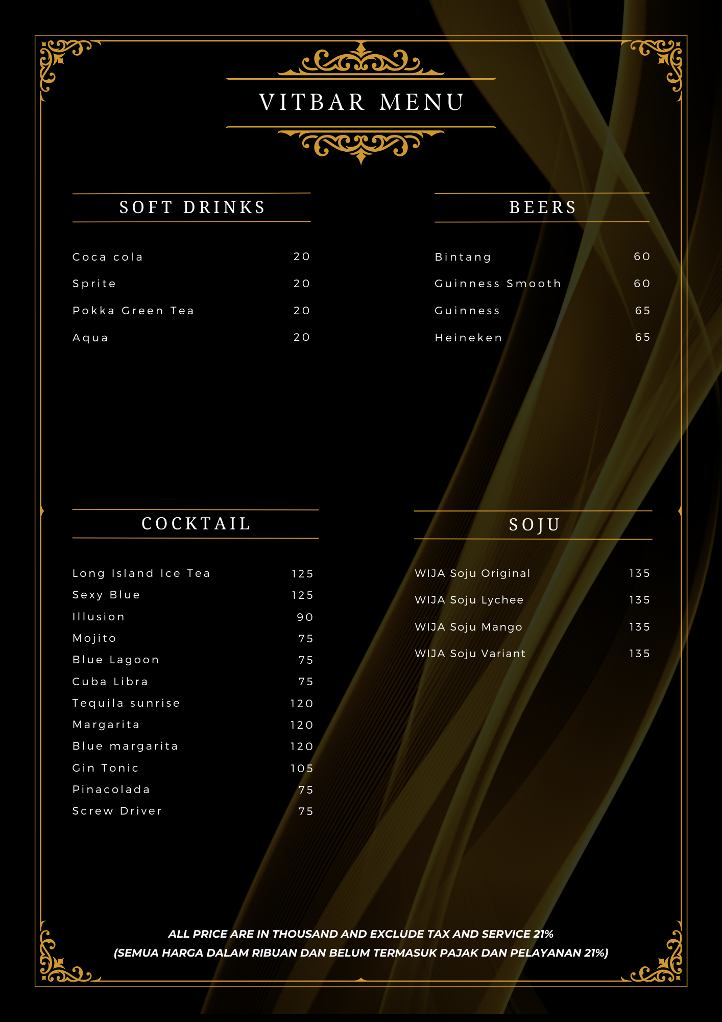 VitBar Menu - Rogers Hotel Manado, Manado | Official Site